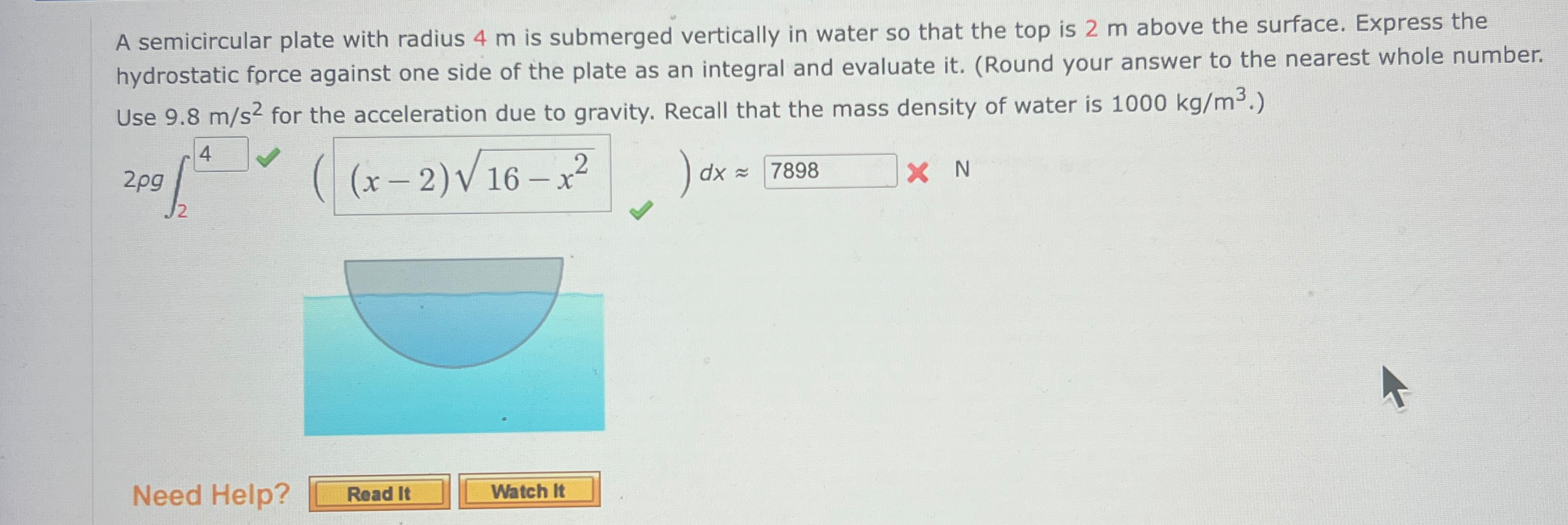 Solved A semicircular plate with radius 4m ﻿is submerged | Chegg.com