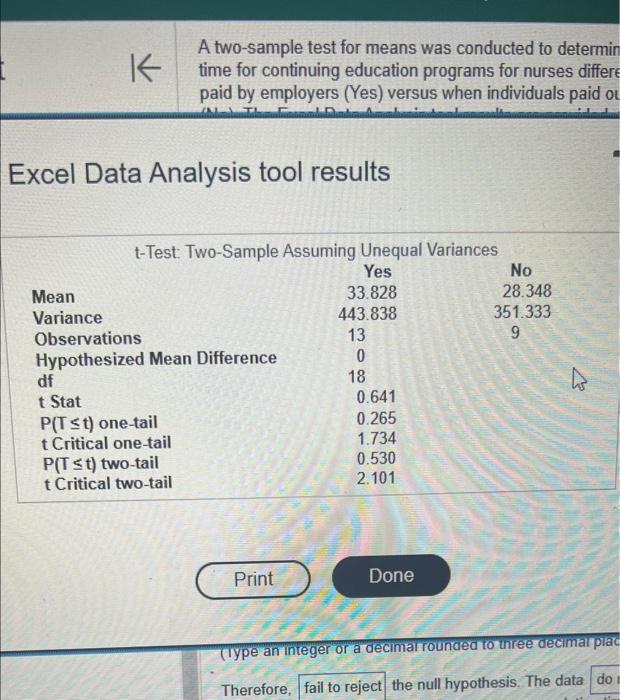 Solved A two-sample test for means was conducted to | Chegg.com