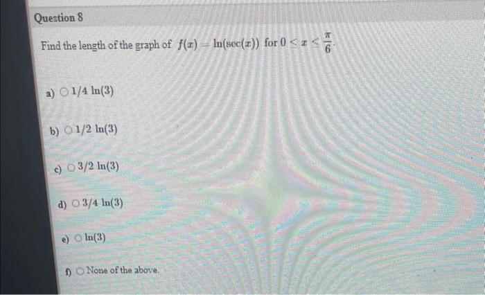 Solved Find the length of the graph of f(x)=ln(sec(x)) for 0 | Chegg.com