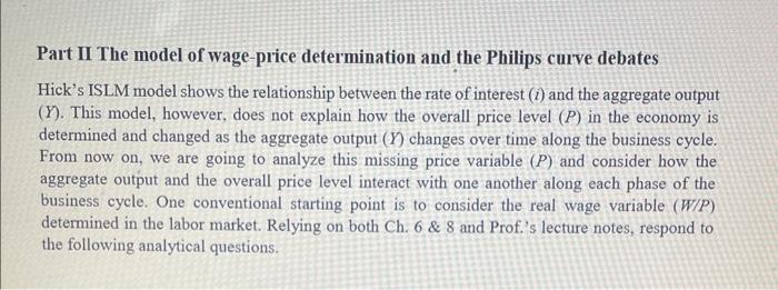 Solved Part II The model of wage-price determination and the | Chegg.com