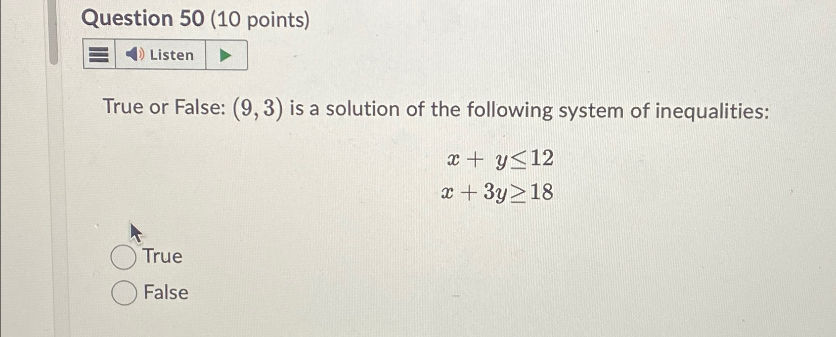 Solved Question 50 (10 ﻿points)True or False: (9,3) ﻿is a | Chegg.com