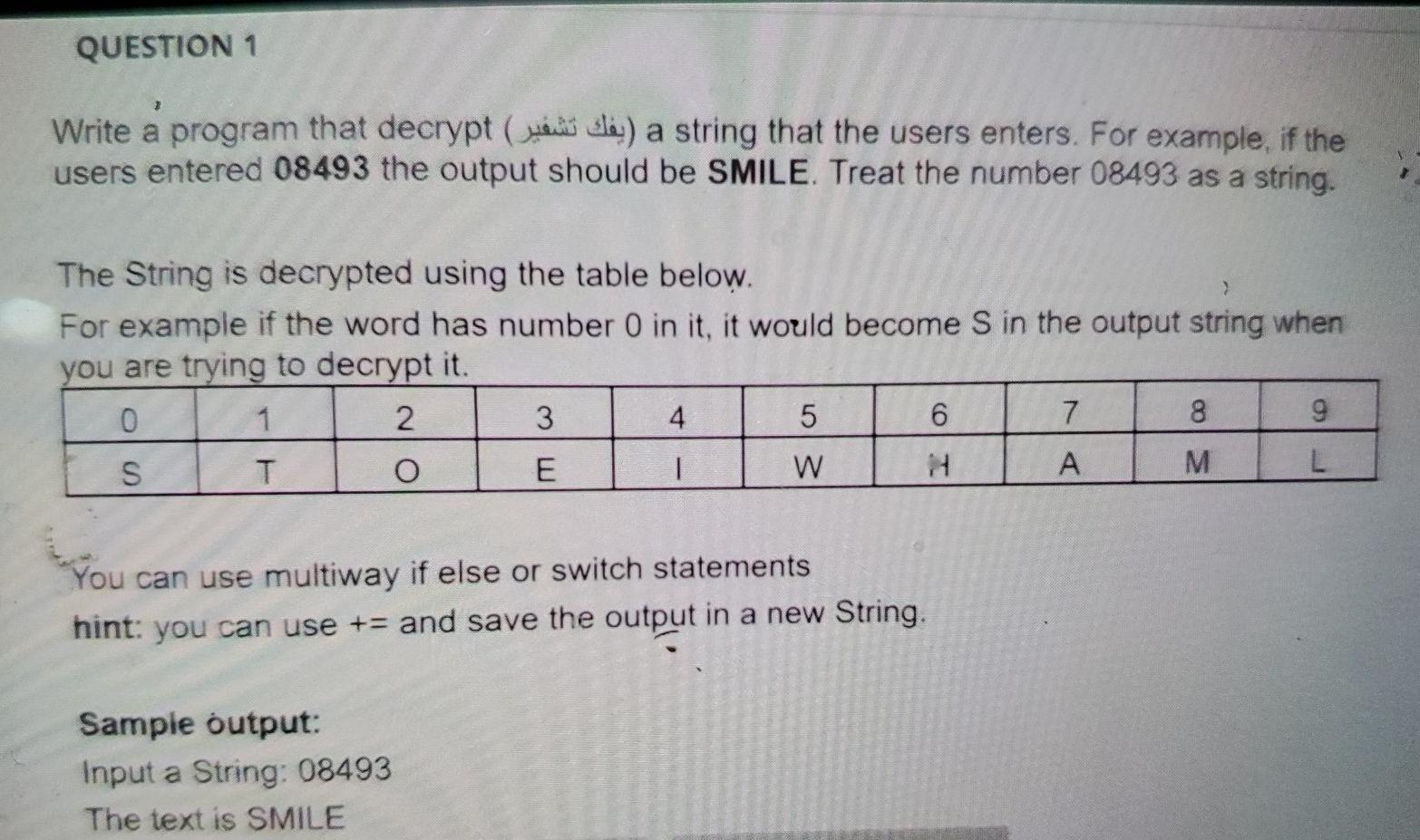 Solved Question 1 2 Write A Program That Decrypt Wat Da A