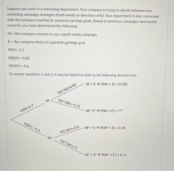 Solved Suppose you work in a marketing department. Your | Chegg.com