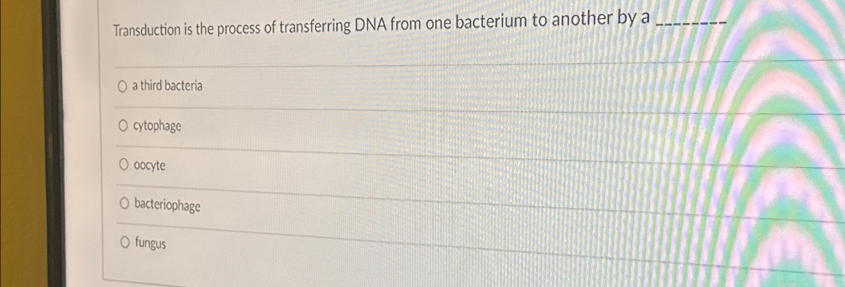 Solved Transduction is the process of transferring DNA from | Chegg.com