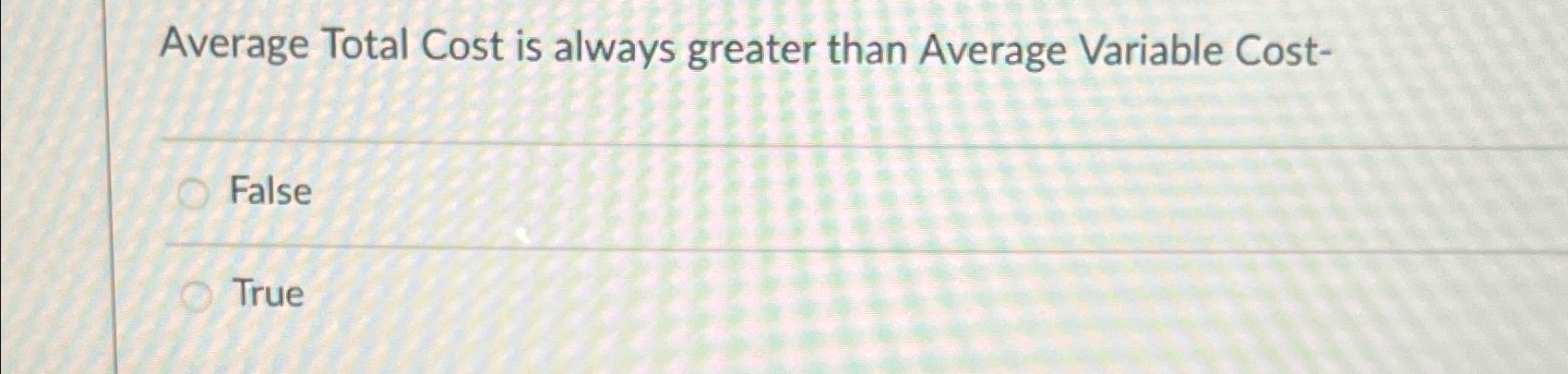 Solved Average Total Cost is always greater than Average | Chegg.com