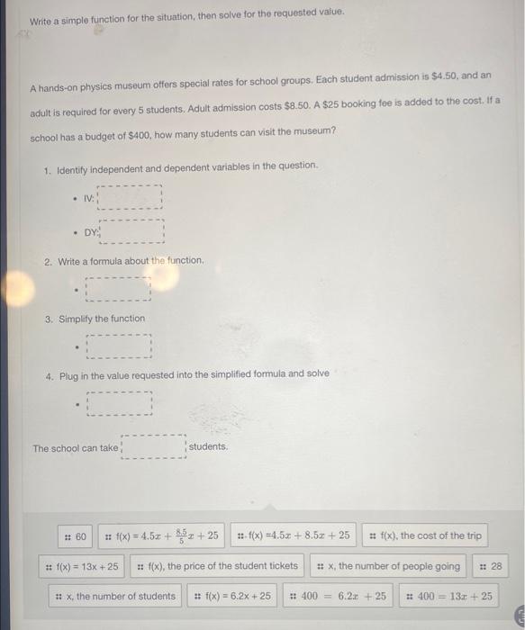 Solved Write a simple function for the situation, then solve | Chegg.com