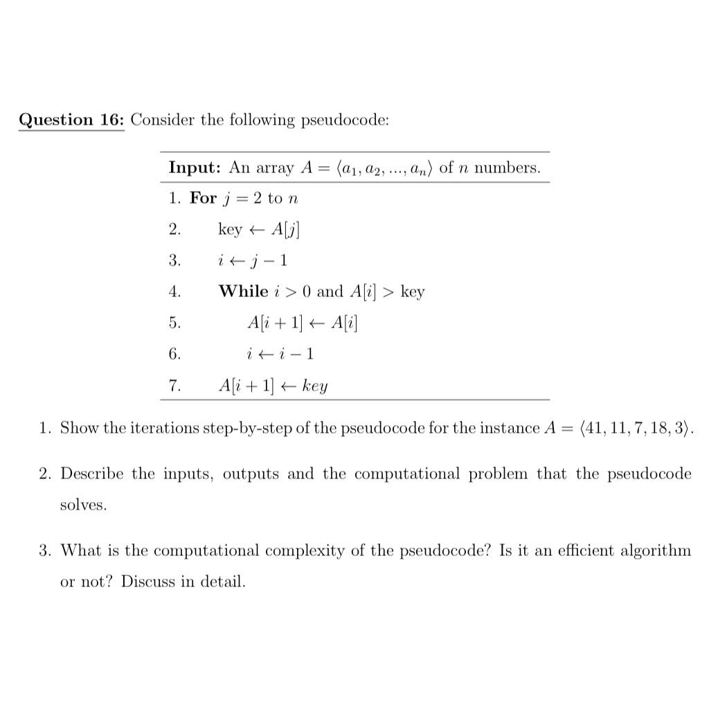 Question 16 Consider The Following Pseudocodeinput 