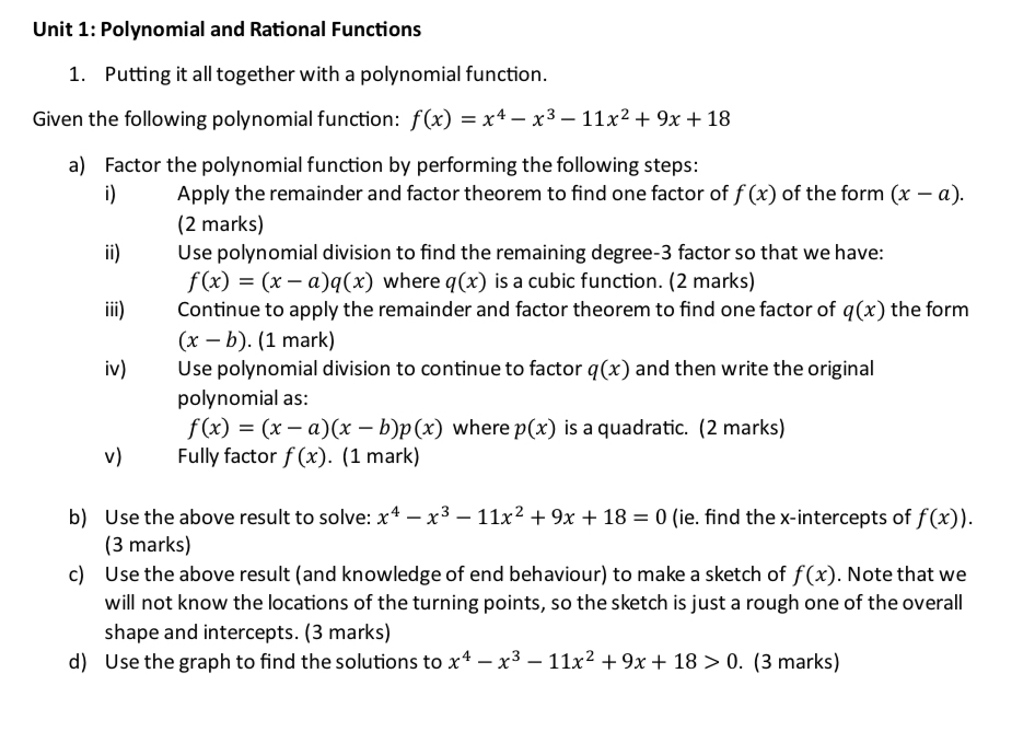 Solved Unit 1: Polynomial and Rational FunctionsPutting it | Chegg.com
