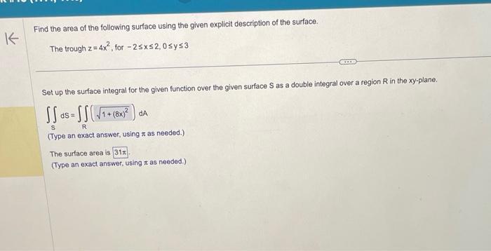 Solved Find the area of the following surface using the | Chegg.com