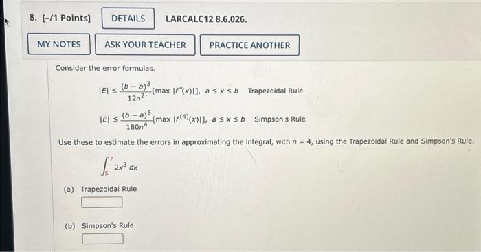 Solved Consider the error formulas. | Chegg.com