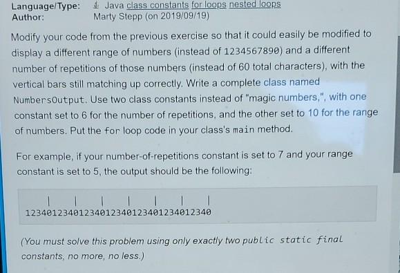 Solved Language/Type: Java class constants for loops nested | Chegg.com