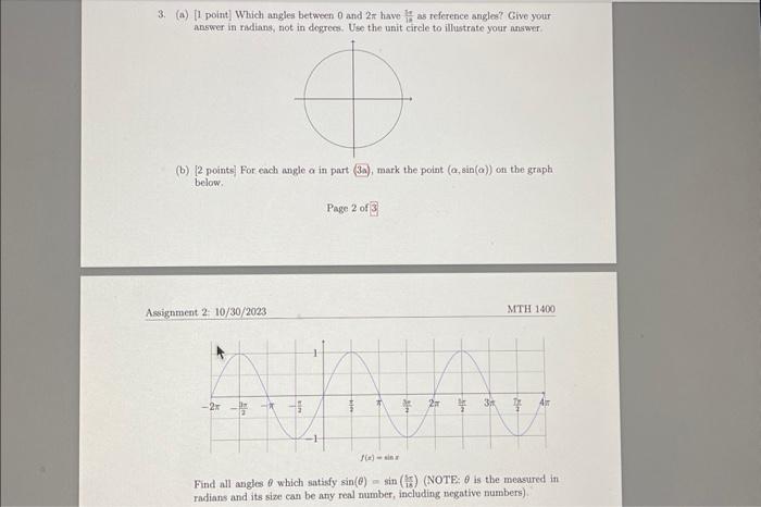 3. (a) [1 point] Which angles between θ and 2π have | Chegg.com