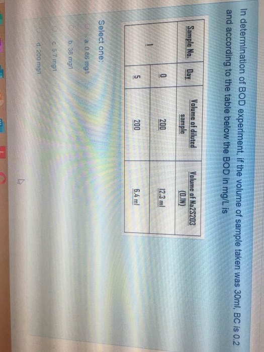 Solved In determination of BOD experiment, if the volume of | Chegg.com
