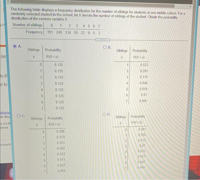 Solved The following table displays a frequency distribution | Chegg.com