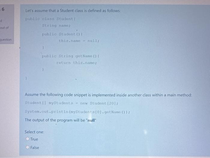 Solved 6 Let's assume that a Student class is defined as | Chegg.com