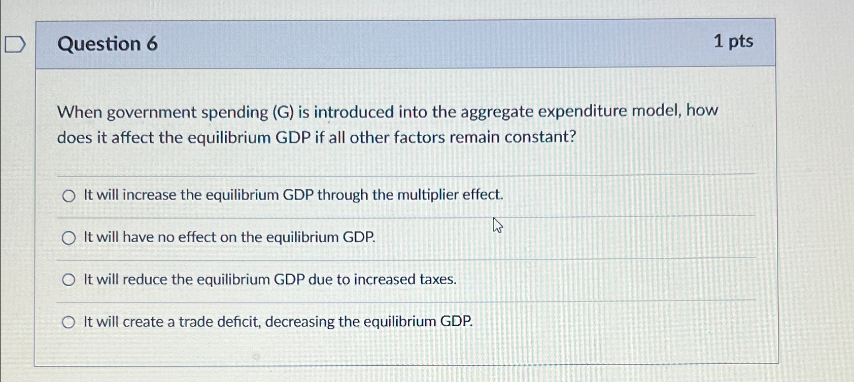 Solved Question 61ptsWhen government spending (G) ﻿is | Chegg.com