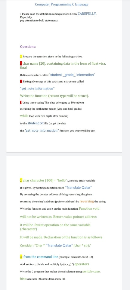 Computer Programming Clanguage Please Read The 