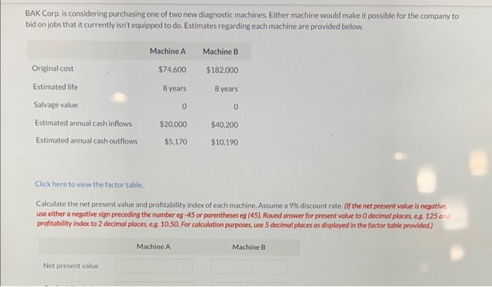 Solved BAK Corp. is considering purchasing one of two new | Chegg.com