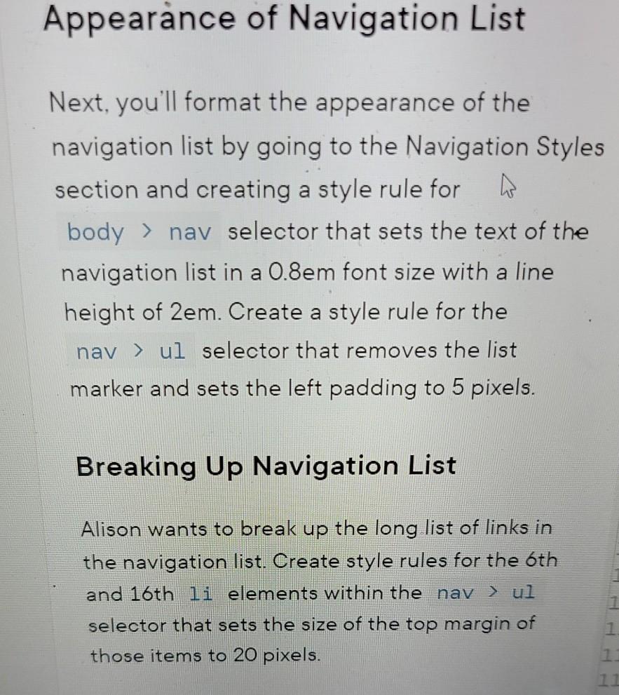 Solved Appearance of Navigation List Next, you'll format the | Chegg.com