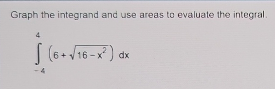 Solved Graph the integrand and use areas to evaluate the | Chegg.com