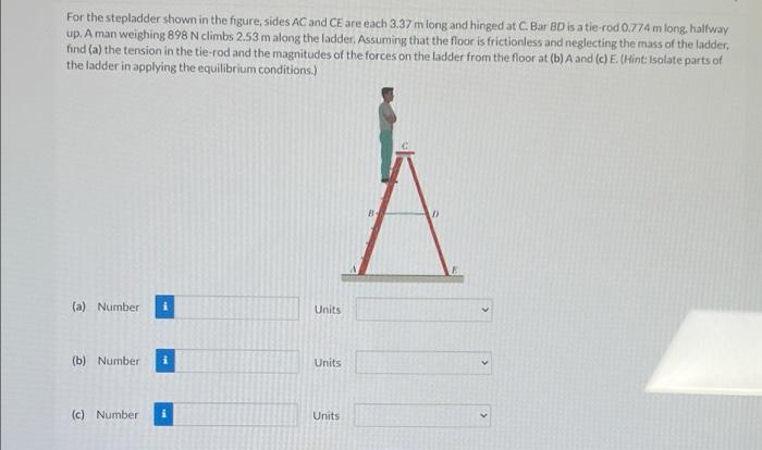 Solved For the stepladder shown in the figure, sides AC and | Chegg.com
