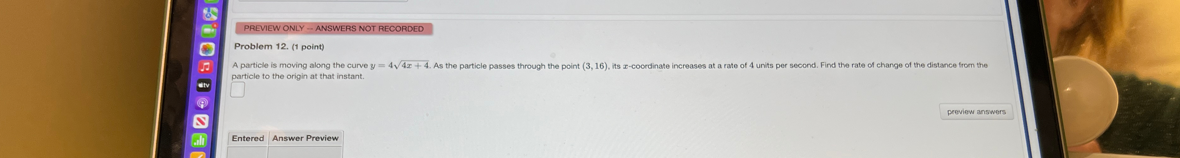 Solved PREVIEW ONLY - ﻿ANSWERS NOT RECORDEDProblem 12. (1 | Chegg.com