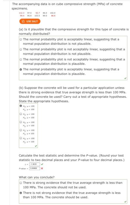 Solved The accompanying data is on cube compressive strength | Chegg.com