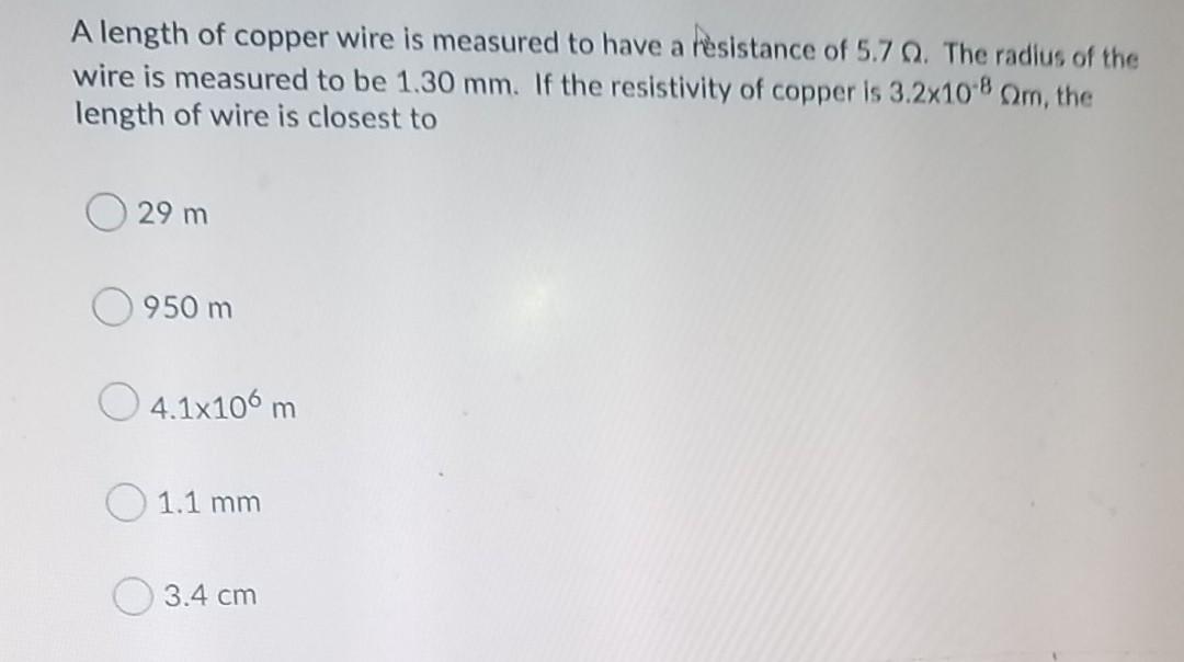 Solved A length of copper wire is measured to have a | Chegg.com