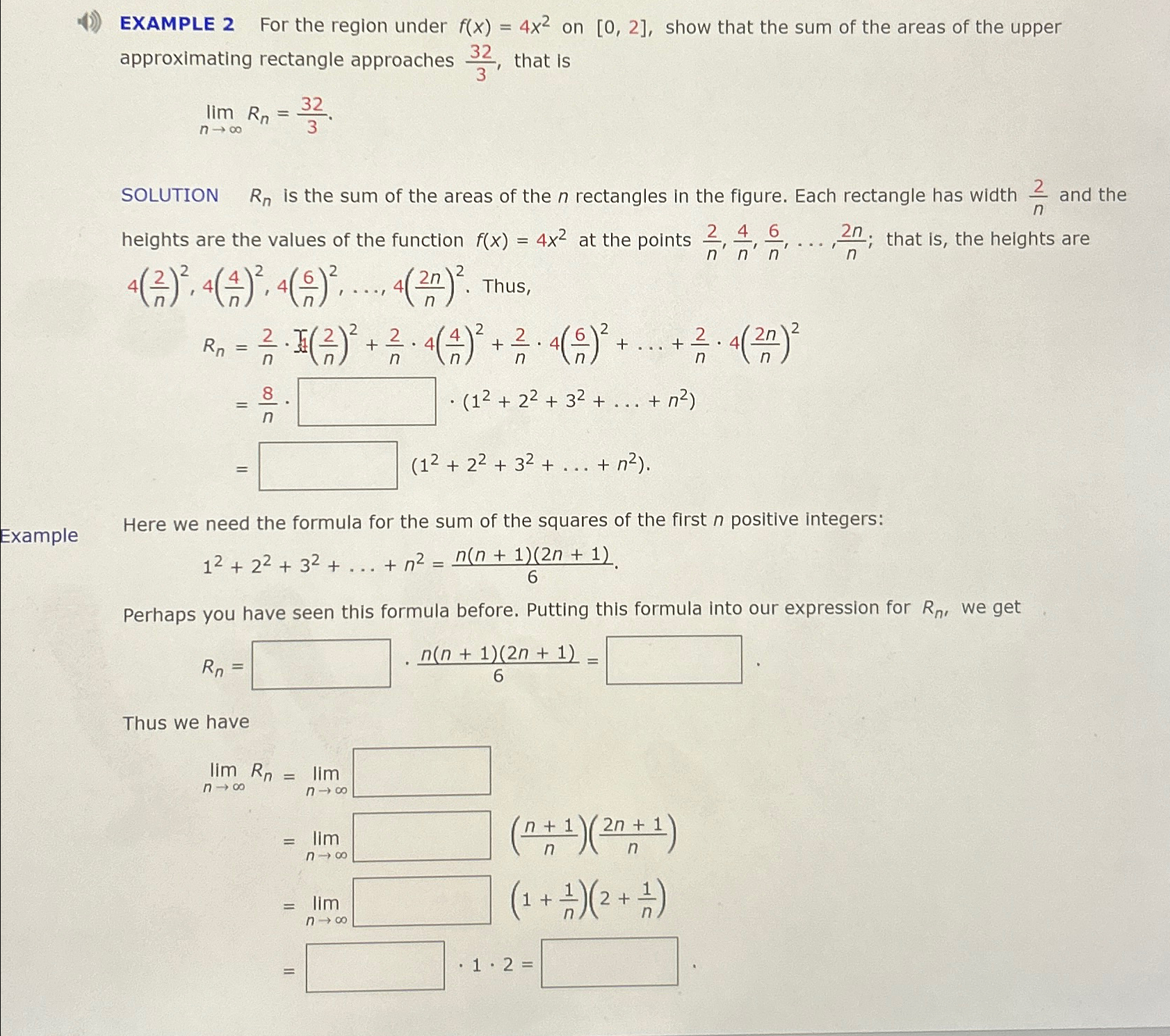 Solved EXAMPLE 2 ﻿For the region under f(x)=4x2 ﻿on 0,2, | Chegg.com