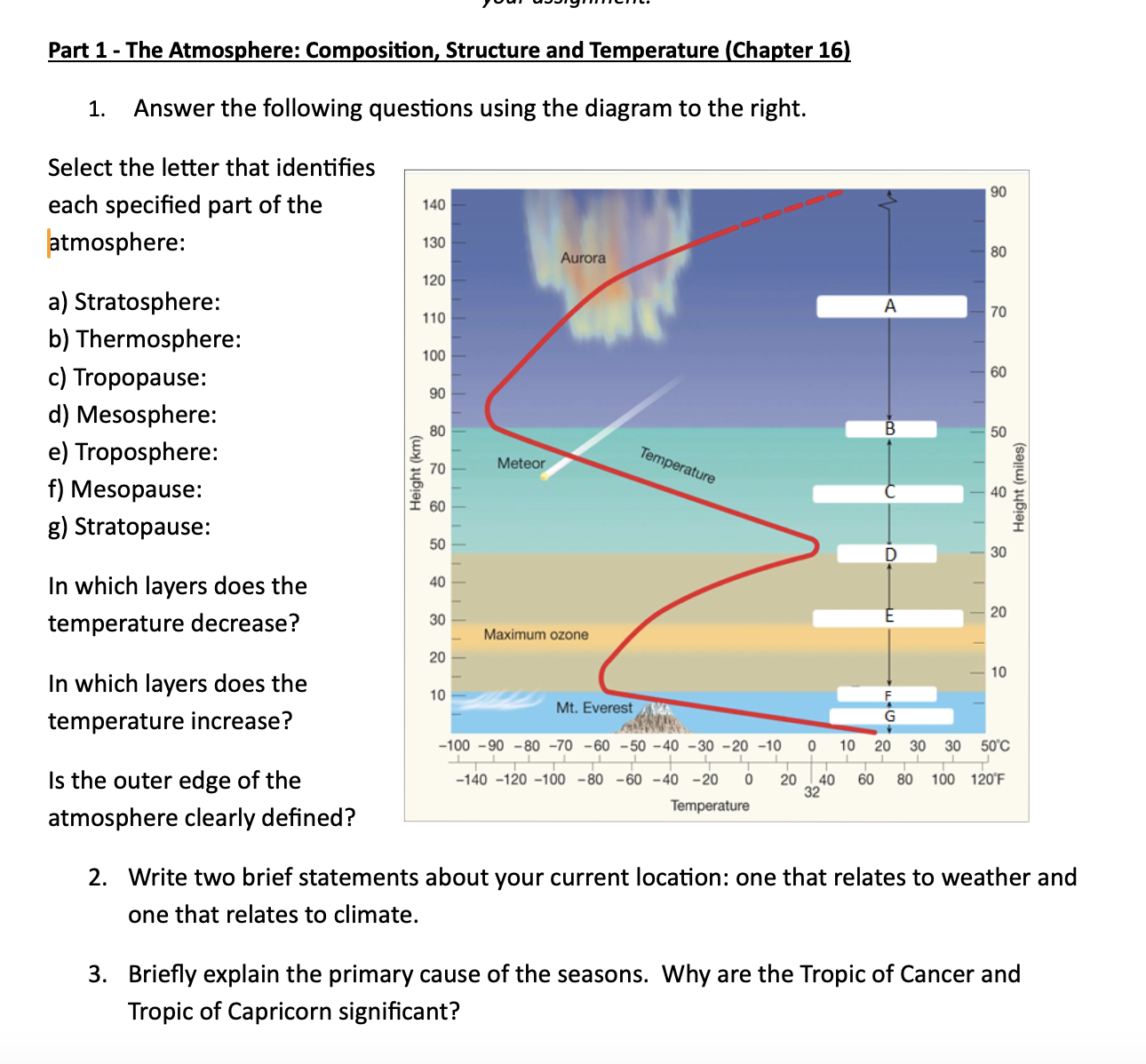 Solved Part 1 - ﻿The Atmosphere: Composition, Structure and | Chegg.com