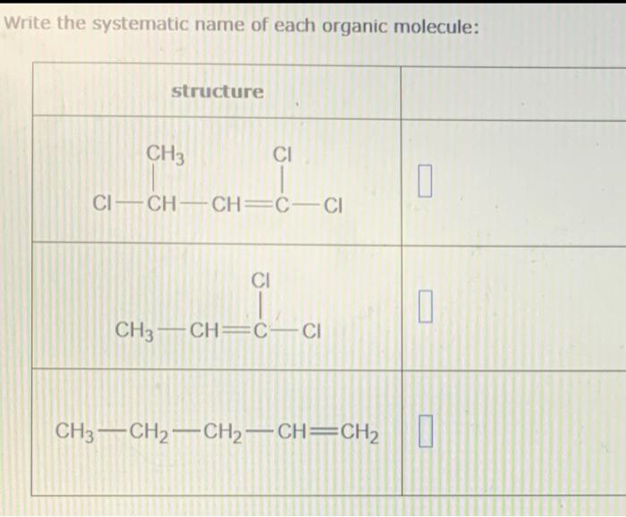 Solved Write the systematic name of each organic molecule: | Chegg.com
