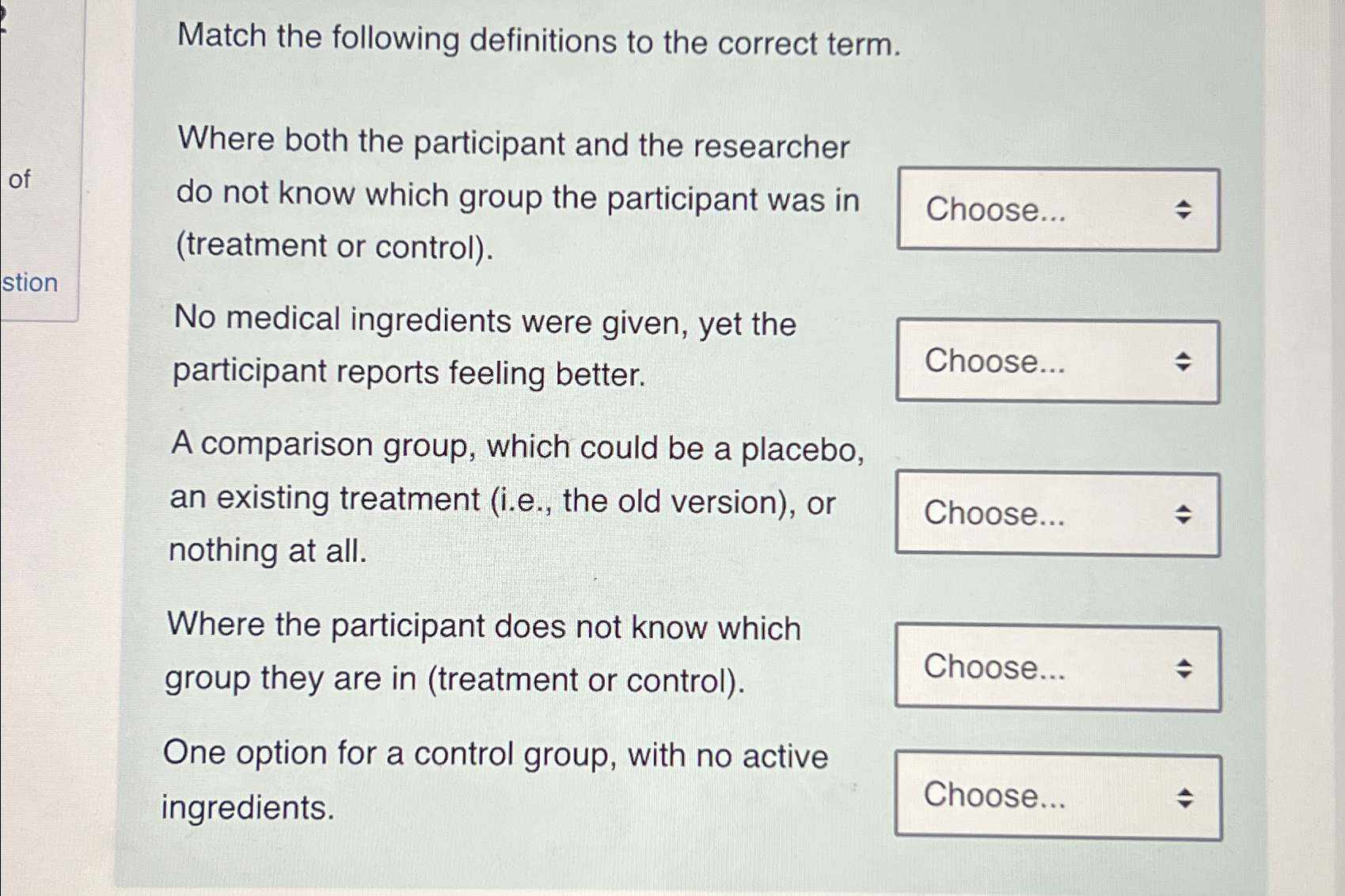 Solved Match the following definitions to the correct | Chegg.com