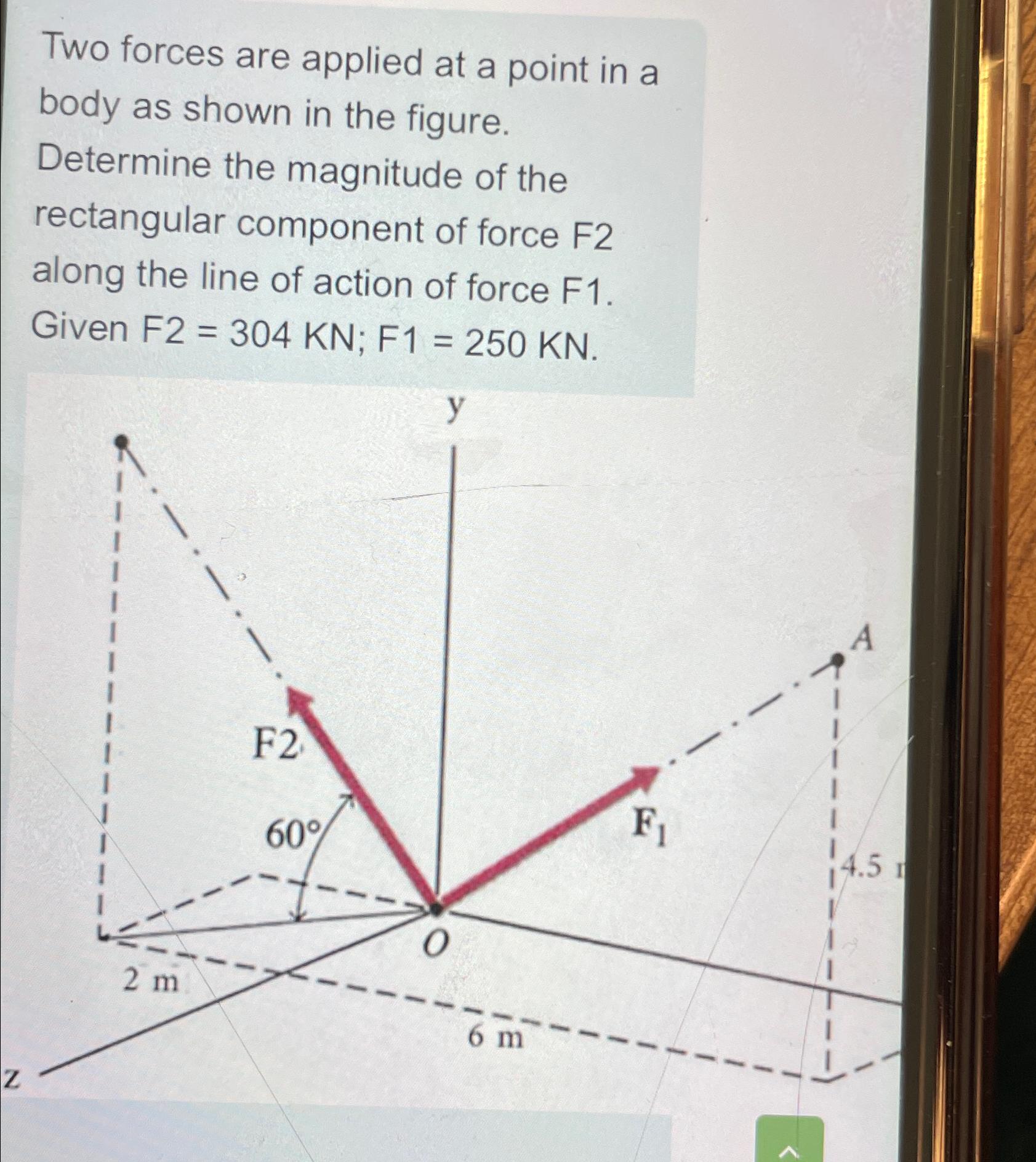 Solved Two forces are applied at a point in a body as shown | Chegg.com