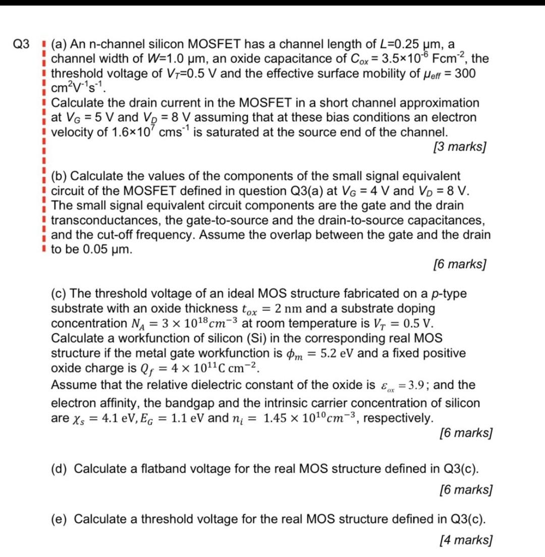 Solved (a) An n-channel silicon MOSFET has a channel length | Chegg.com