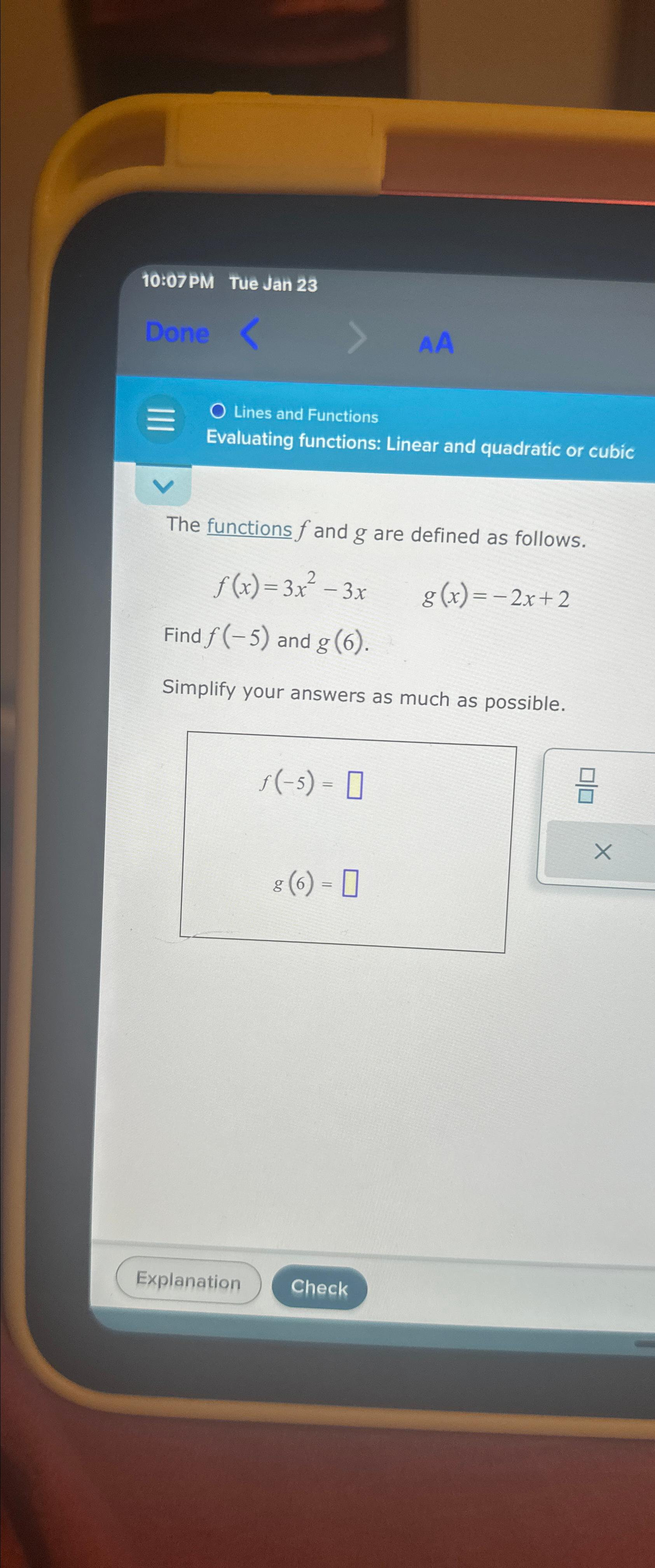 Solved 10:07 ﻿PM Tue Jan 23DoneLines and FunctionsEvaluating | Chegg.com