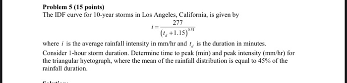 Solved Problem 5 (15 points) The IDF curve for 10-year | Chegg.com