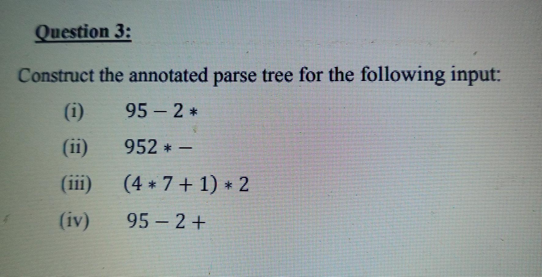 Solved Question 3: Construct the annotated parse tree for | Chegg.com