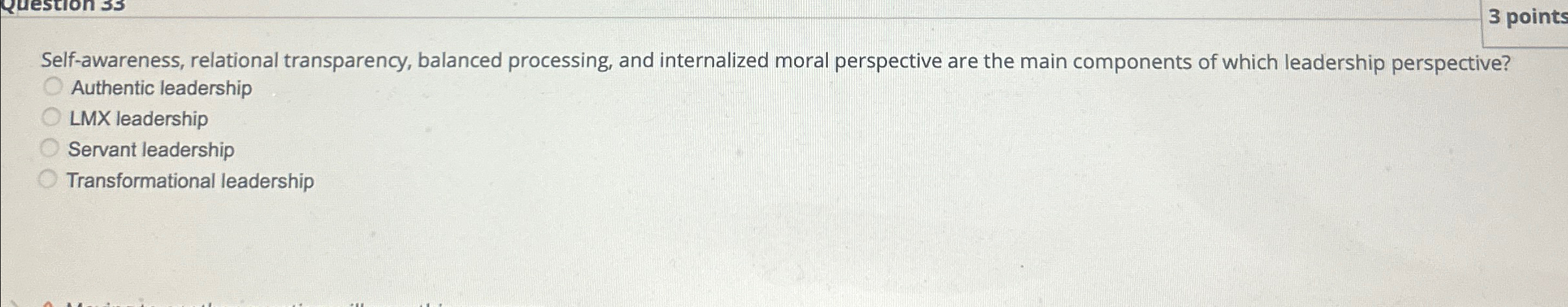 Solved Self-awareness, relational transparency, balanced | Chegg.com