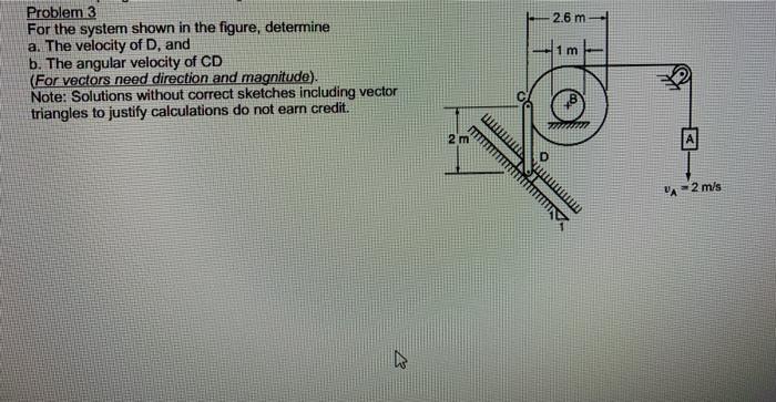 Solved 2.6 m 1 m Problem 3 For the system shown in the | Chegg.com