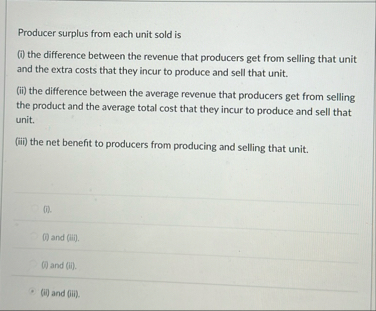 Solved Producer surplus from each unit sold is(i) ﻿the | Chegg.com