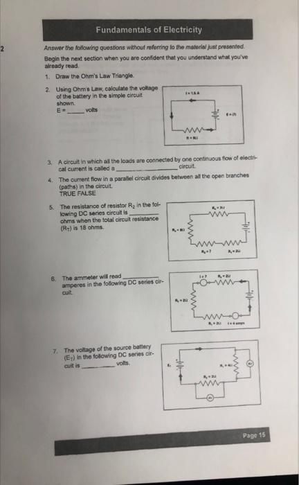 Fundamentais of Electricity Answer the following | Chegg.com