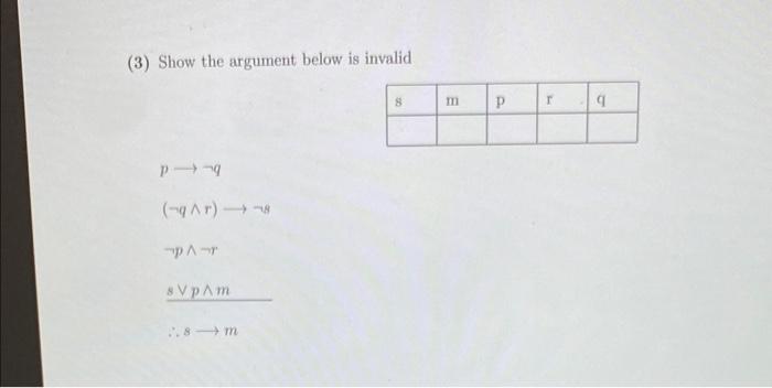 Solved (3) Show the argument below is invalid | Chegg.com