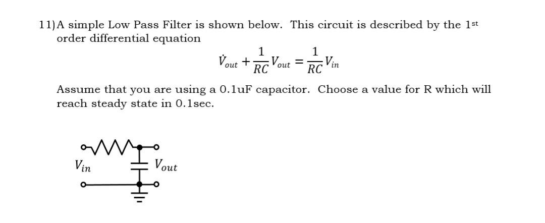 Solved 11)A simple Low Pass Filter is shown below. This | Chegg.com