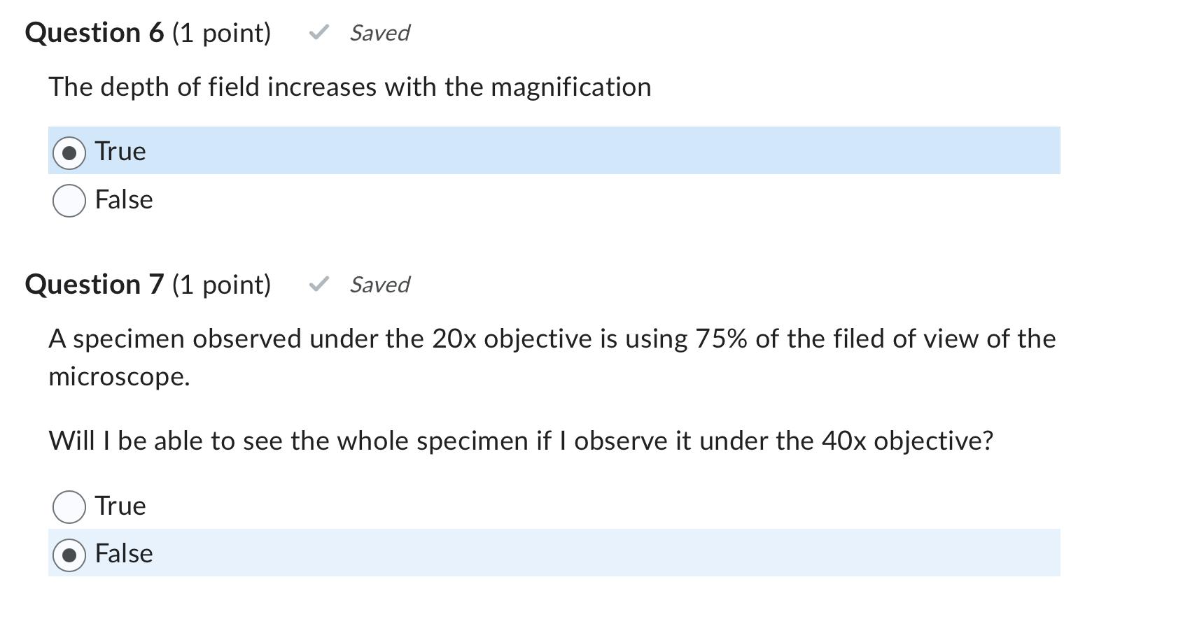 Solved Question 6 (1 ﻿point) ﻿SavedThe depth of field | Chegg.com