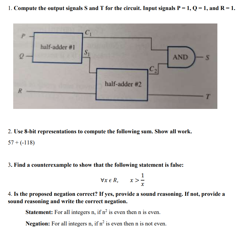 Solved Compute the output signals S ﻿and T ﻿for the circuit. | Chegg.com