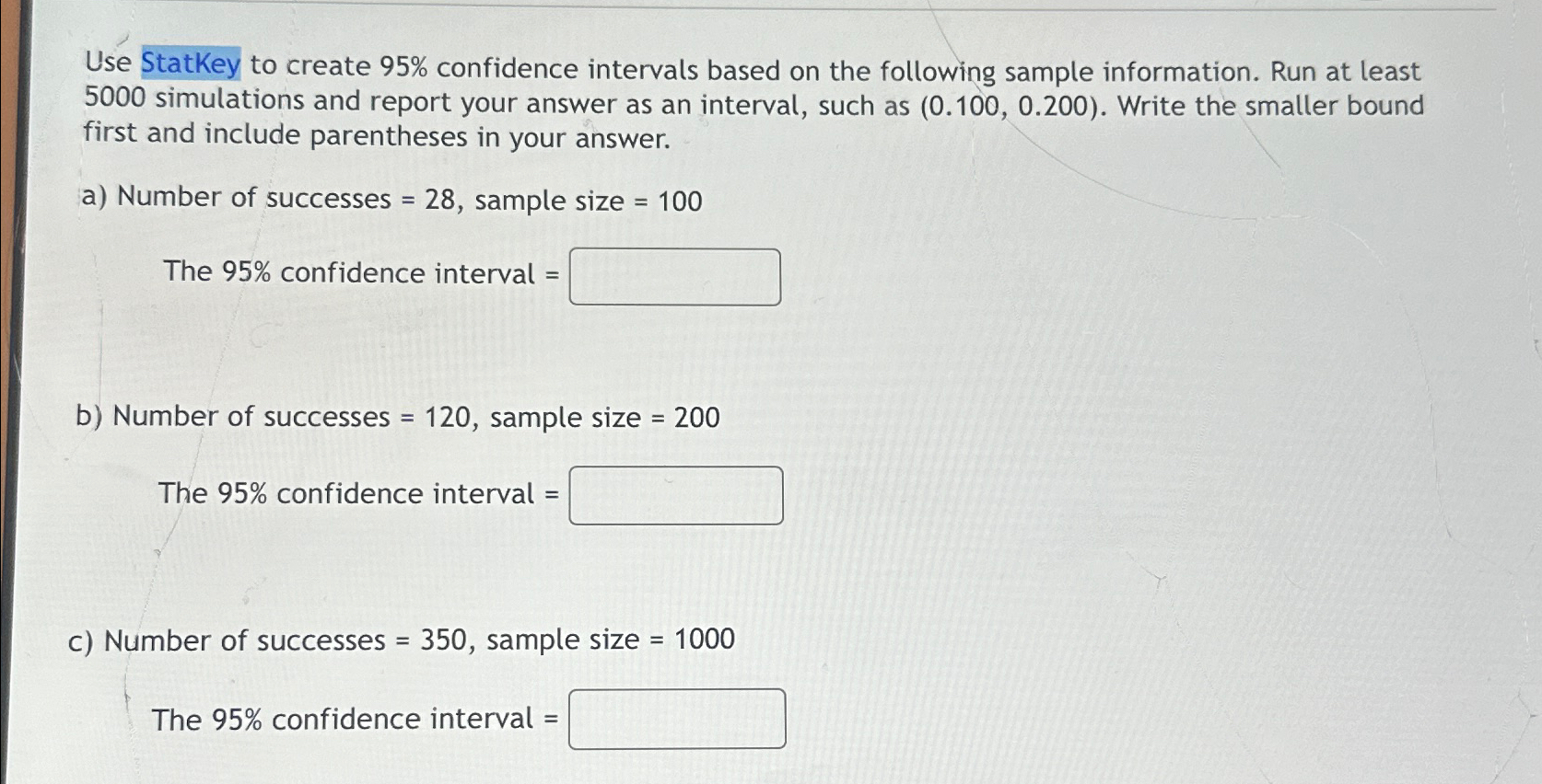 Solved Use Statkey To Create 95 ﻿confidence Intervals Based
