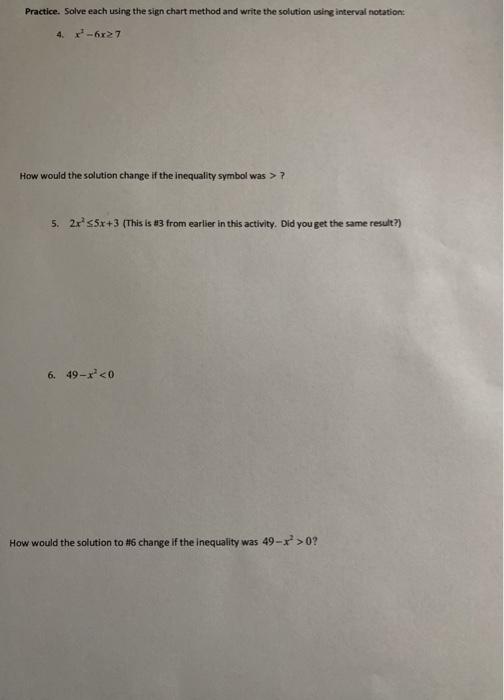 Solved Practice. Solve Each Using The Sign Chart Method And 