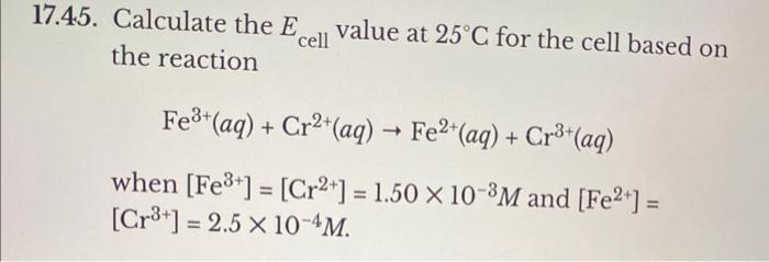 Solved 7.45. Calculate the Ecell value at 25∘C for the cell | Chegg.com