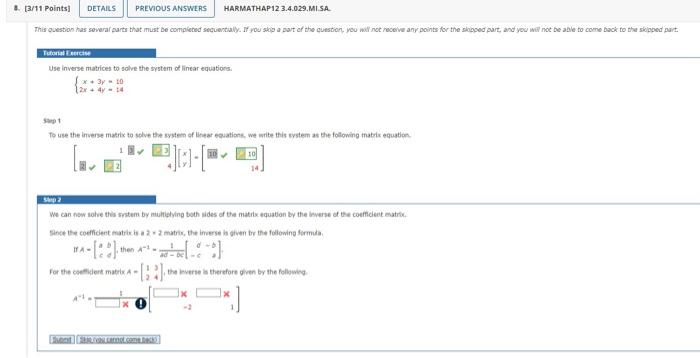 Solved Use inverse matrices to solve the system of linear | Chegg.com