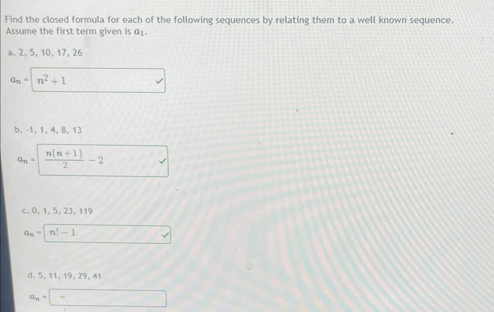 Solved Find the closed formula for each of the following | Chegg.com